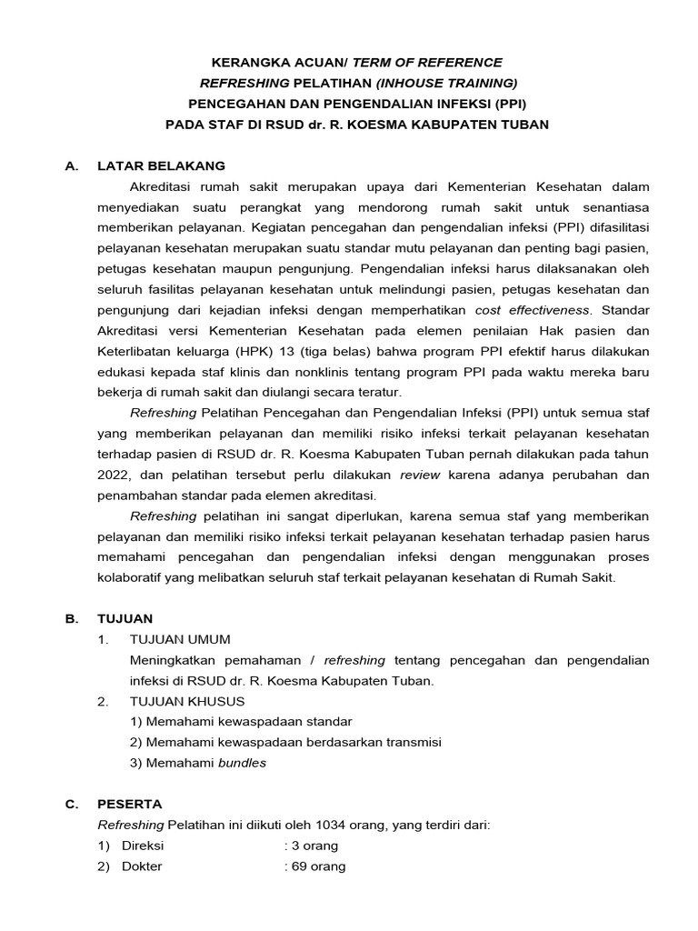 Contoh TOR DIKLAT PPI 2024 | PDF