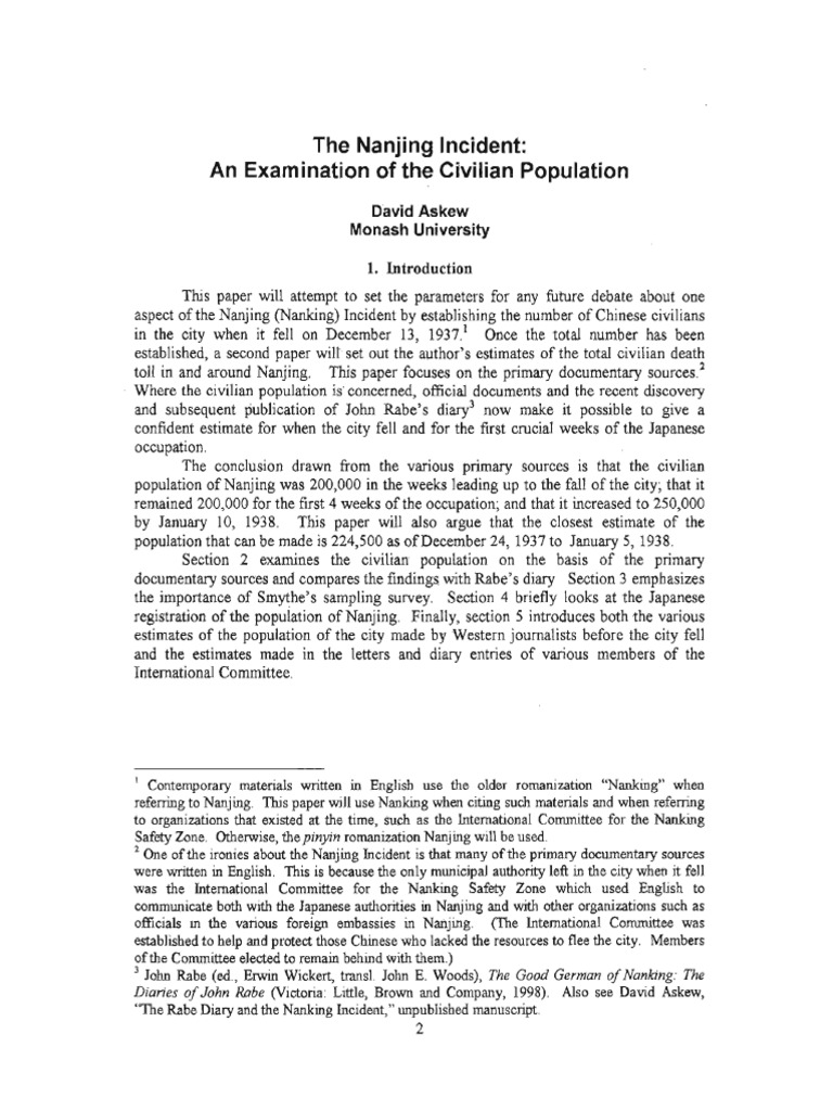 The Nanjing Incident: An Exam Ination of The Civilian Population | PDF ...