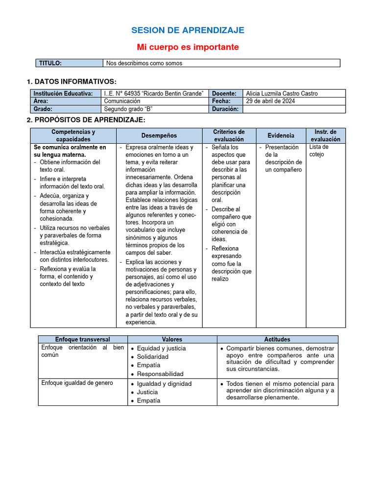 LUNES 2024-04-29 Comunicacion Mi Cuerpo Es Importante | PDF ...