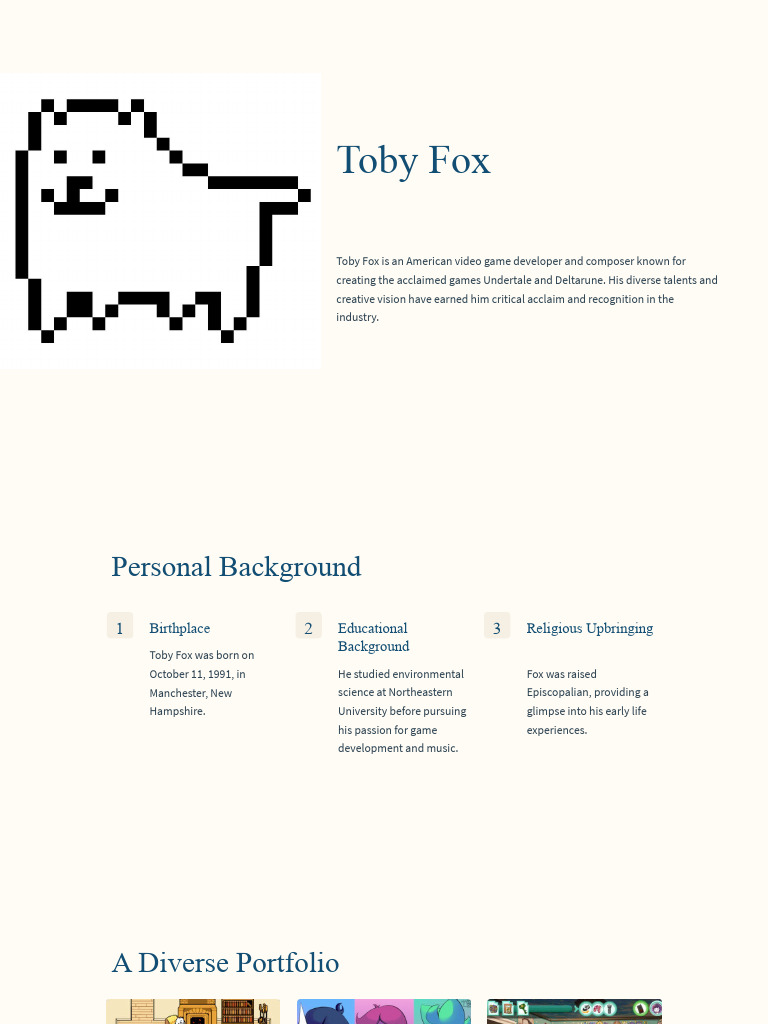 Toby Fox: Indie Game Visionary | PDF | Art | Young Adult