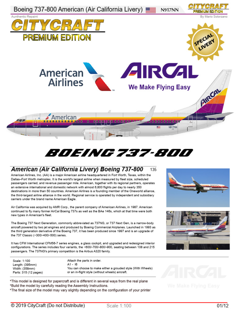 Boeing 737-800 - American Airlines (Air California Livery) - 1 100 ...