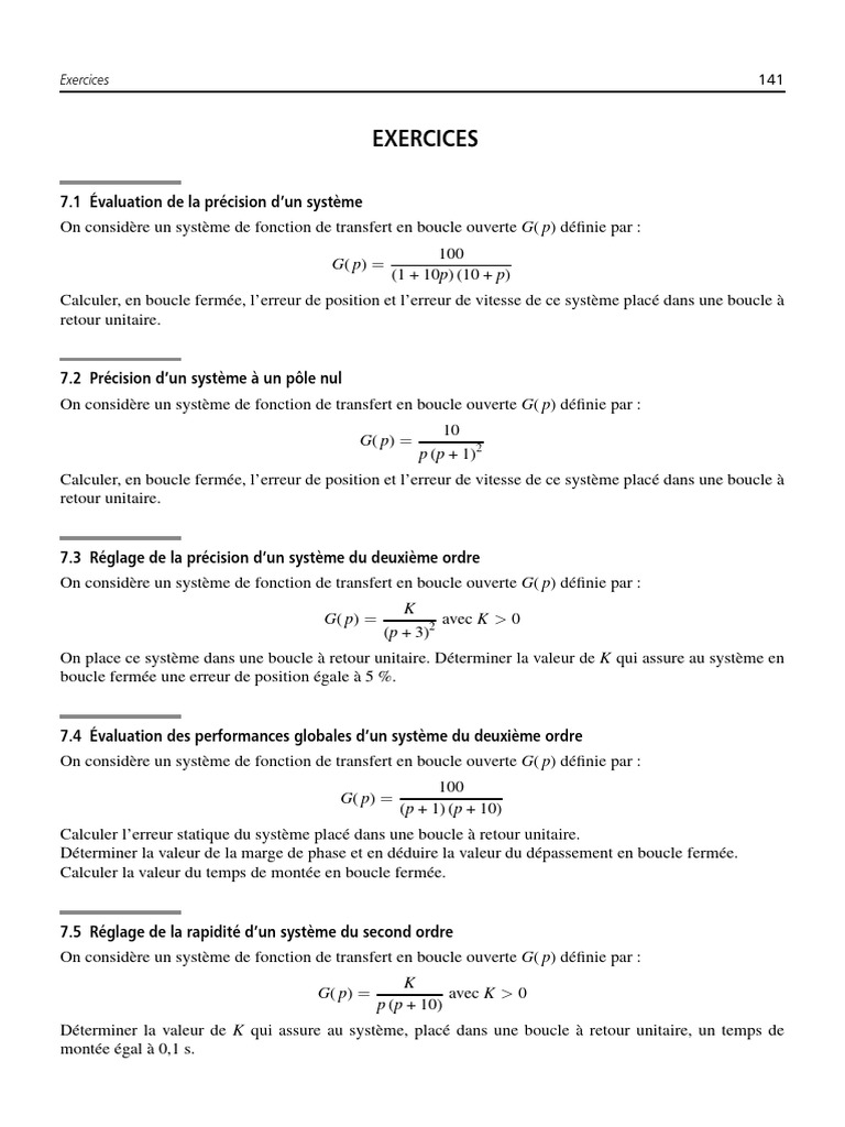Exercices - Performances Des Systèmes Linéaires Asservis | PDF ...