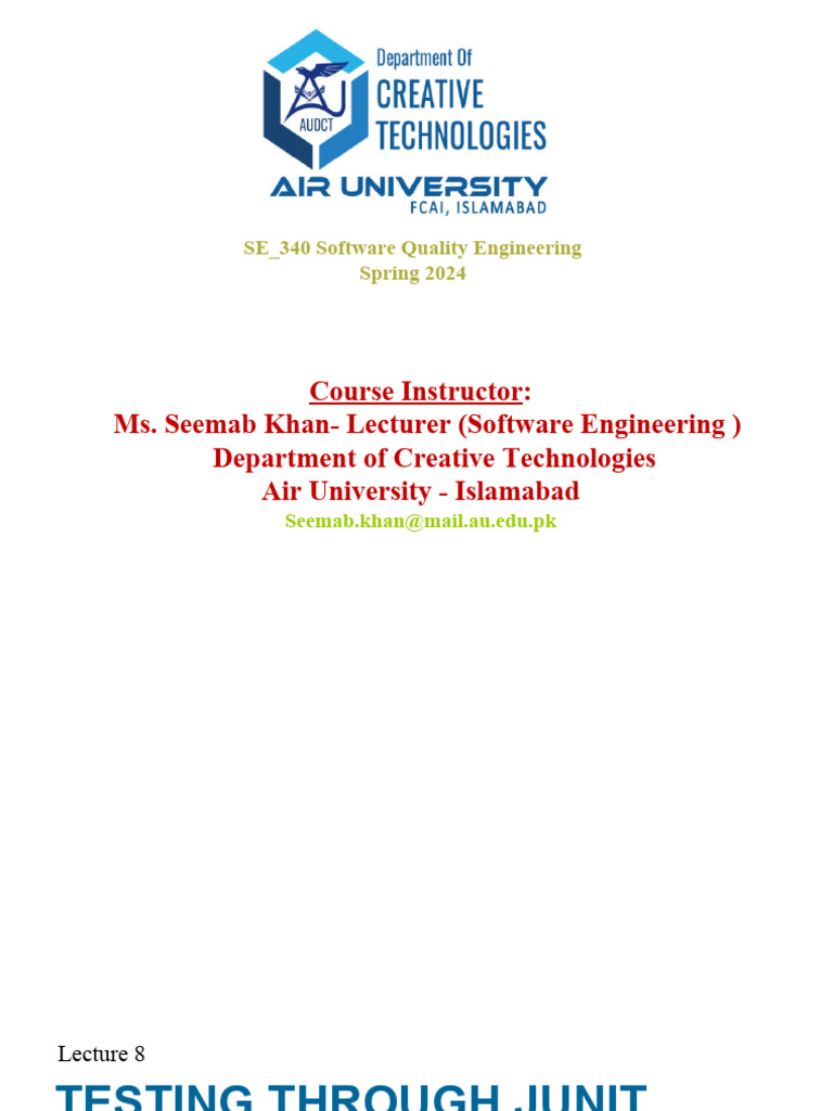 Lecture 8 Testing With Junit Pdf Unit Testing Software Bug