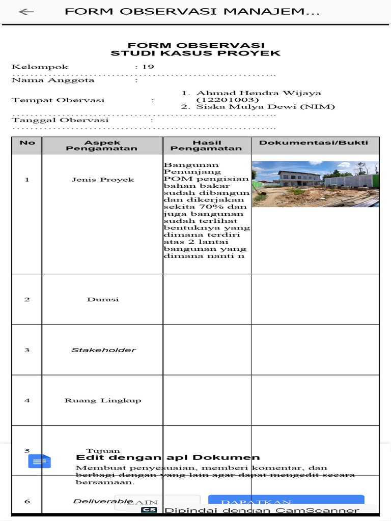 Form Observasi Manajemen Proyek | PDF