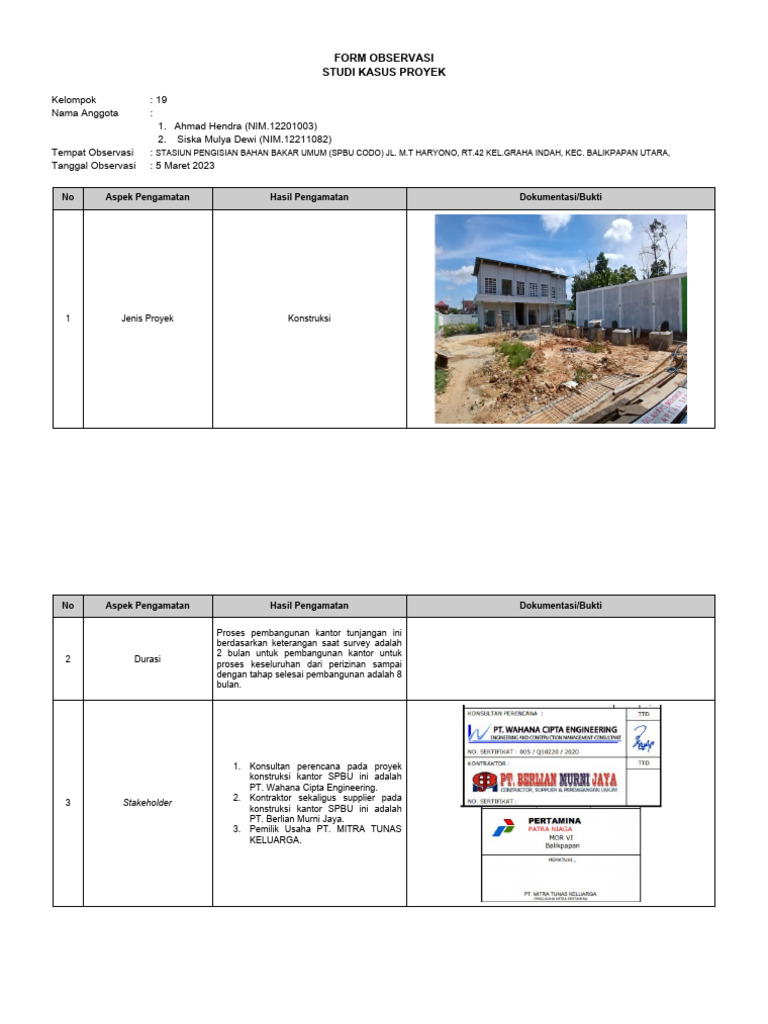 Kel.19 - Form Observasi Manajemen Proyek | PDF