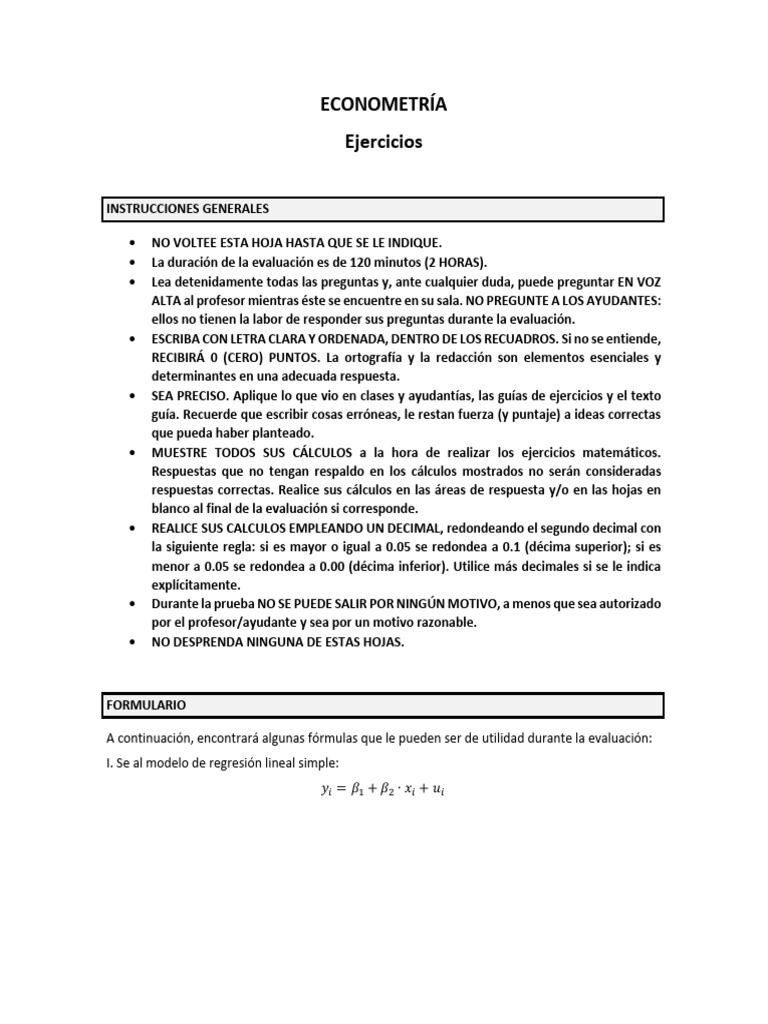 Ejercicios Prueba 2 | Descargar gratis PDF | Mínimos cuadrados ordinarios | Econometría