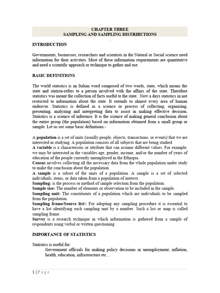 Chapter III - Business Statistics | PDF | Sampling (Statistics) | Standard Error