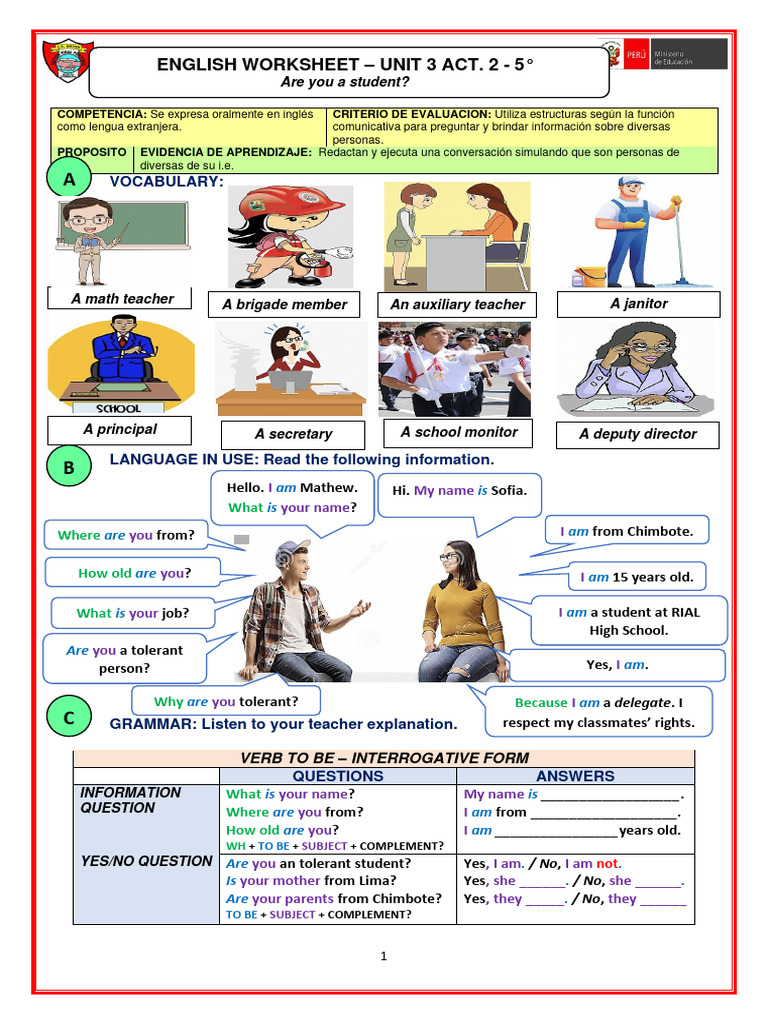 English Worksheet - 5° - Unit 3 Act. 2 | PDF | Human Communication | Linguistic Typology
