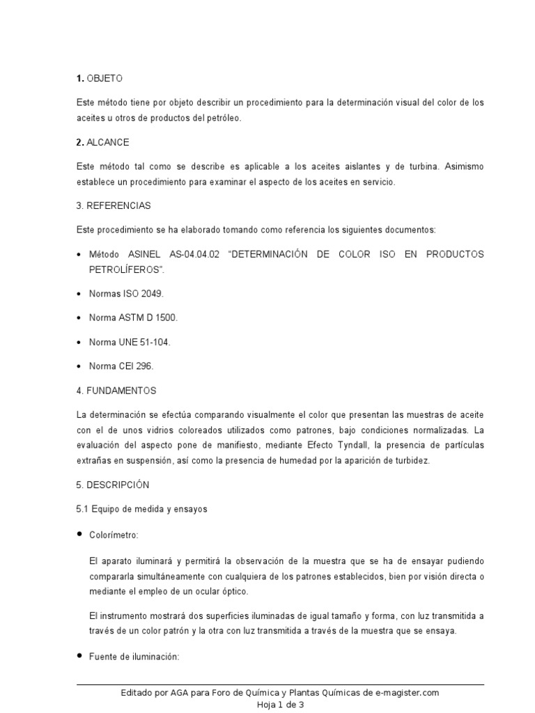 Astm D-1500 Color Aceite Iso | PDF | Color | Ligero