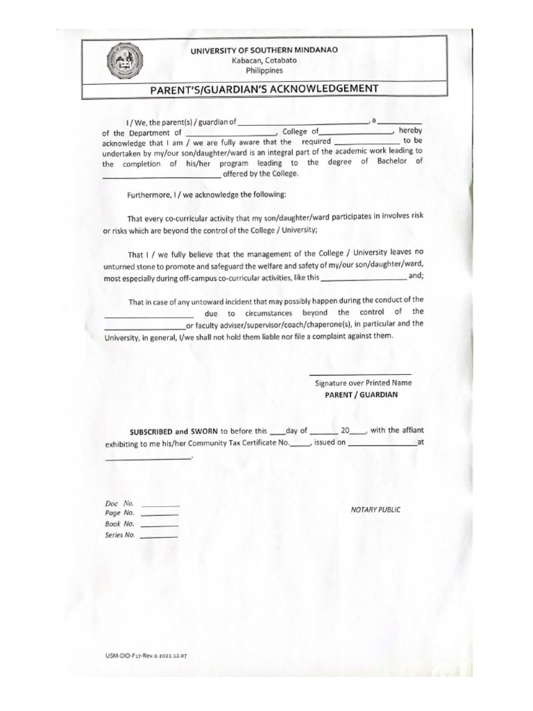 Parents Guardians Acknowledgement | PDF