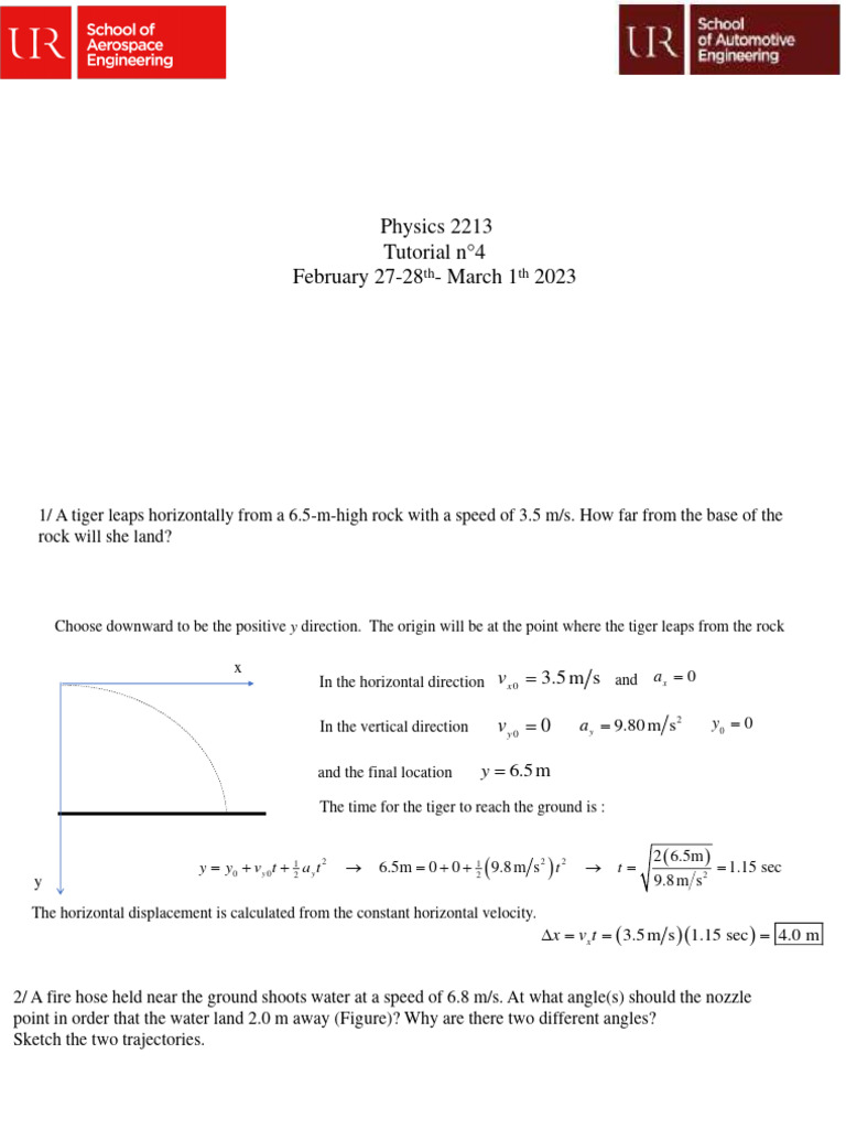 Tutorial 4 Phys1 UIR 2022 2023 Solution | PDF | Tension (Physics) | Projectiles