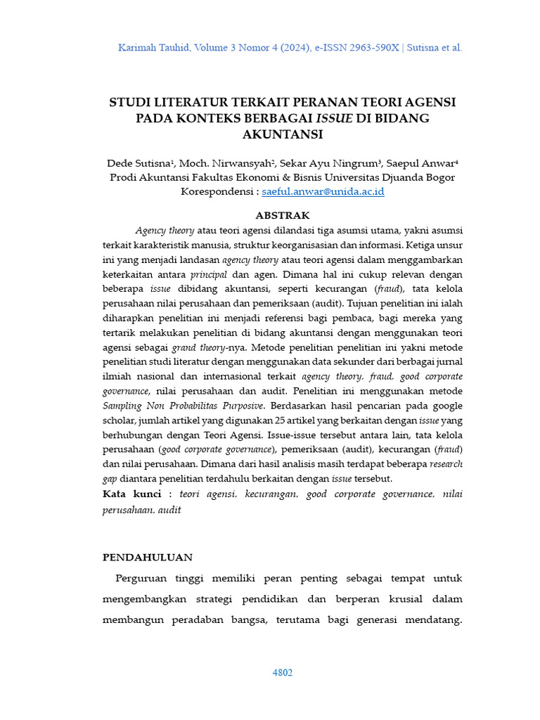 Peranan Teori Agensi dalam Akuntansi | PDF