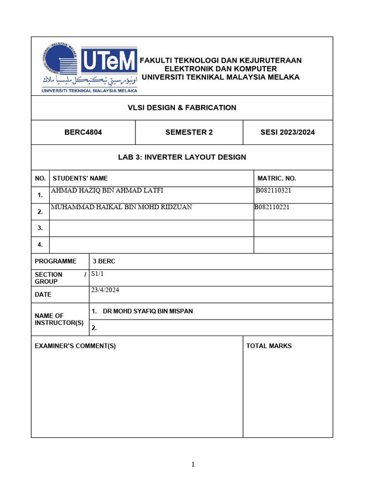 Lab 3 - Inverter Layout Design | PDF | Cmos | Simulation