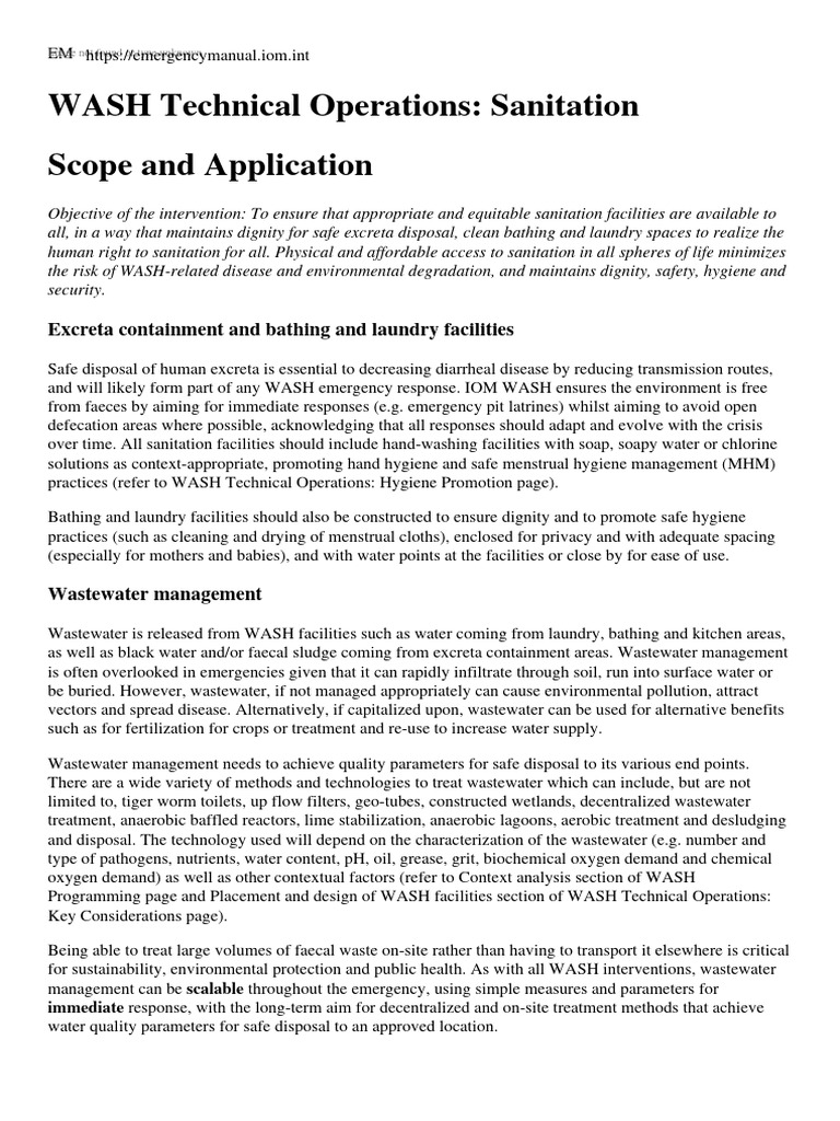 WASH Technical Operations Sanitation | PDF | Sanitation | Wash