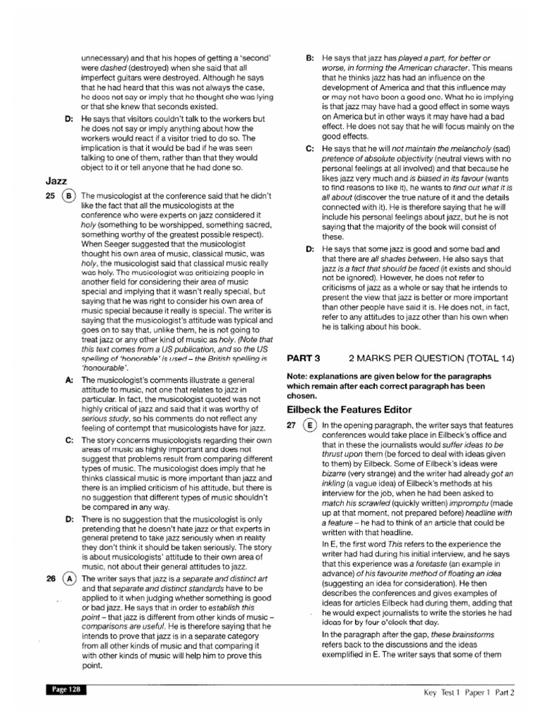 Key - Cpe Gapped Text Test 1 | PDF
