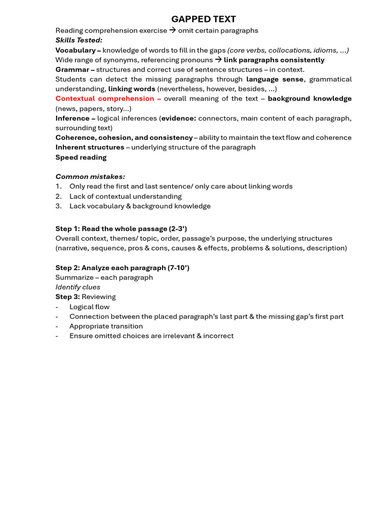 Gapped Text Reading Exercise Guide | PDF