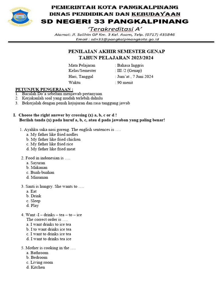 Pas 2 Kelas 3 2024 Pdf Fruit Foods