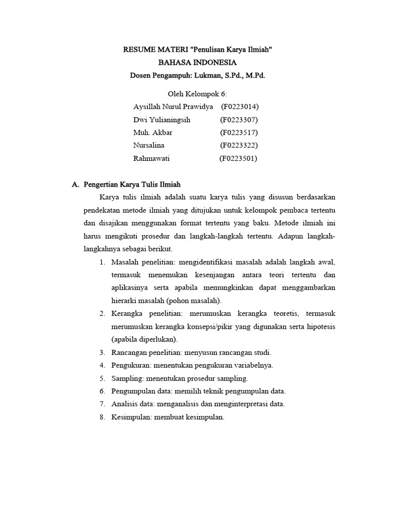 Penulisan Karya Ilmiah, Kelompok 6 BINDO | PDF