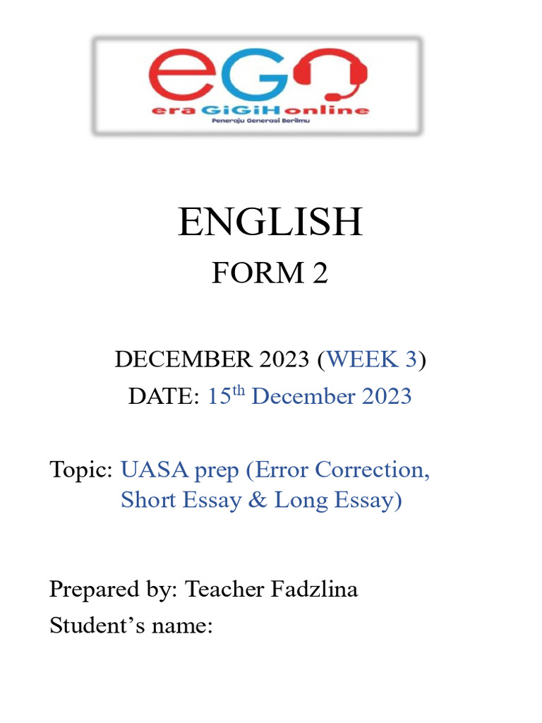 FORM 2 DECEMBER W3 Error Correction, Short Essay, Long Essay | PDF ...