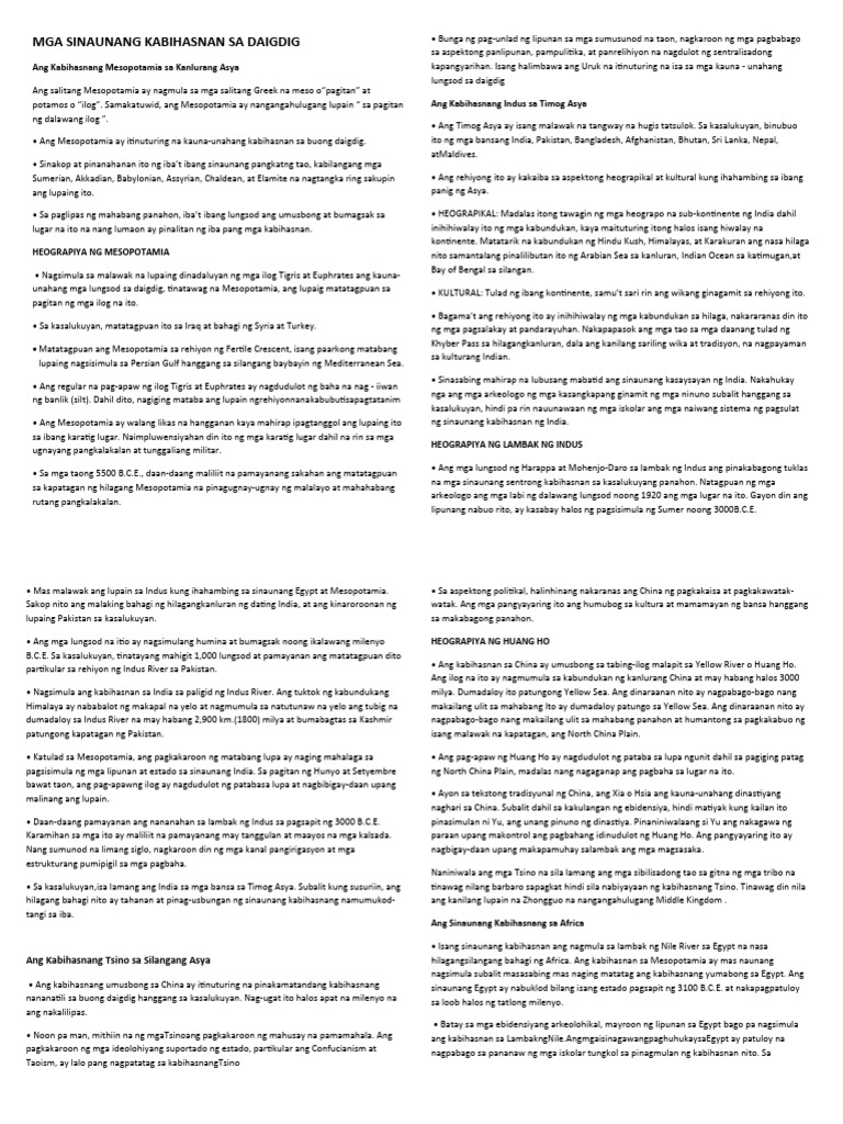 Mga Sinaunang Kabihasnan Sa Daigdig | PDF
