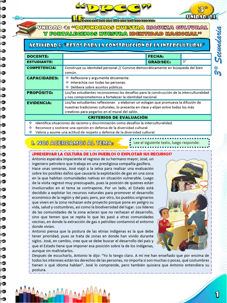 3° DPCC - Actv.05-Unid.4 2023 | PDF | Interculturalidad | Racismo