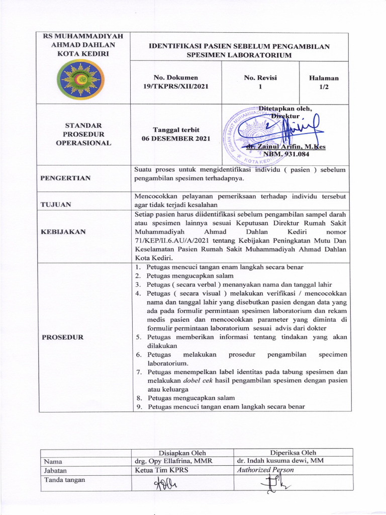 Identifikasi Pasien Sebelum Pengambilan Spesimen Lab | PDF