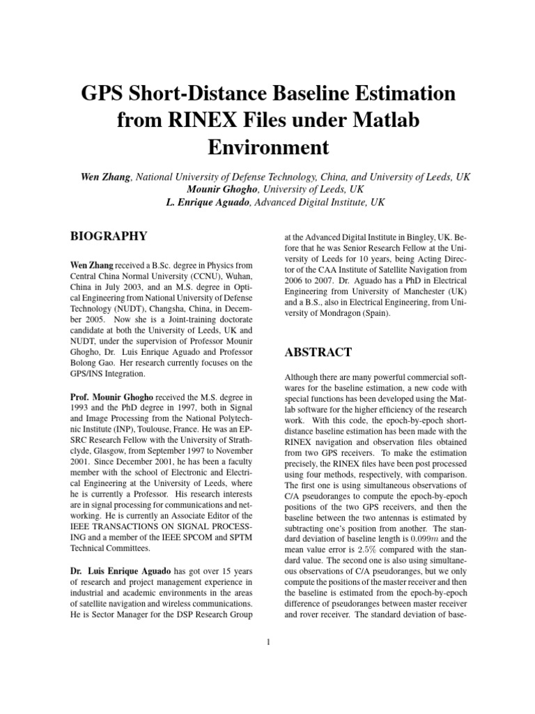 基于Matlab的RINEX文件的GPS近距离基线估计 | PDF | Global Positioning System | Navigation