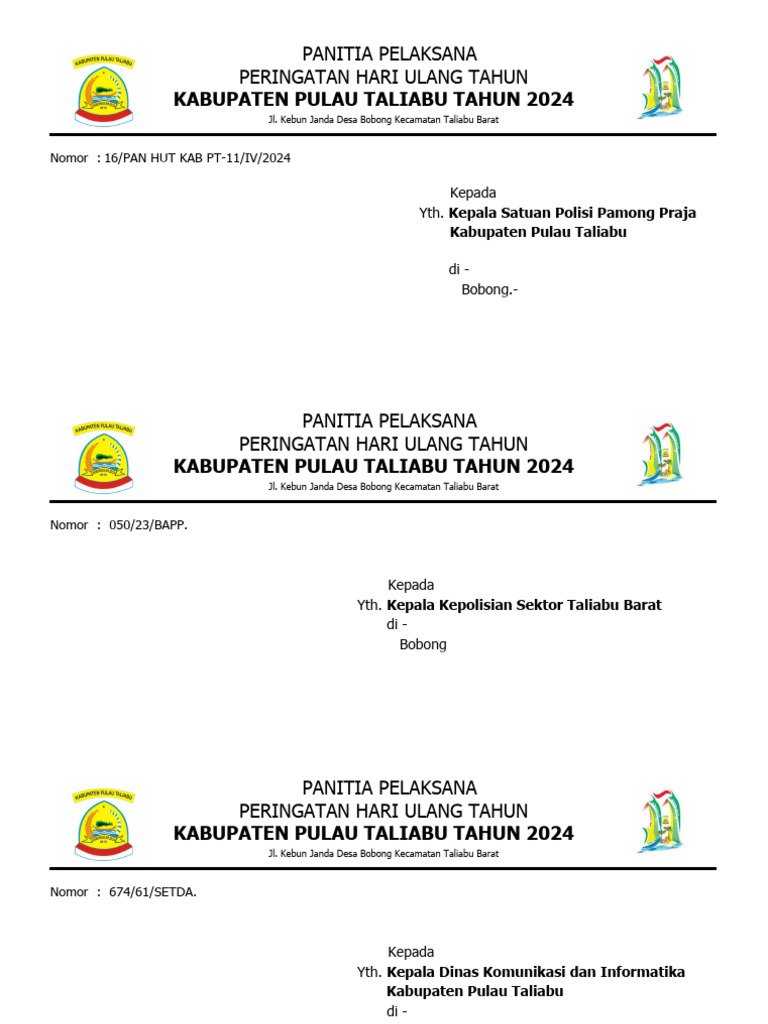 Peringatan HUT Kabupaten Taliabu 2024 | PDF