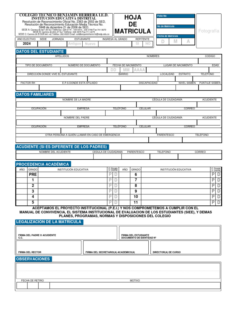 2024 Hoja Matrícula | Descargar gratis PDF | Documento de identidad