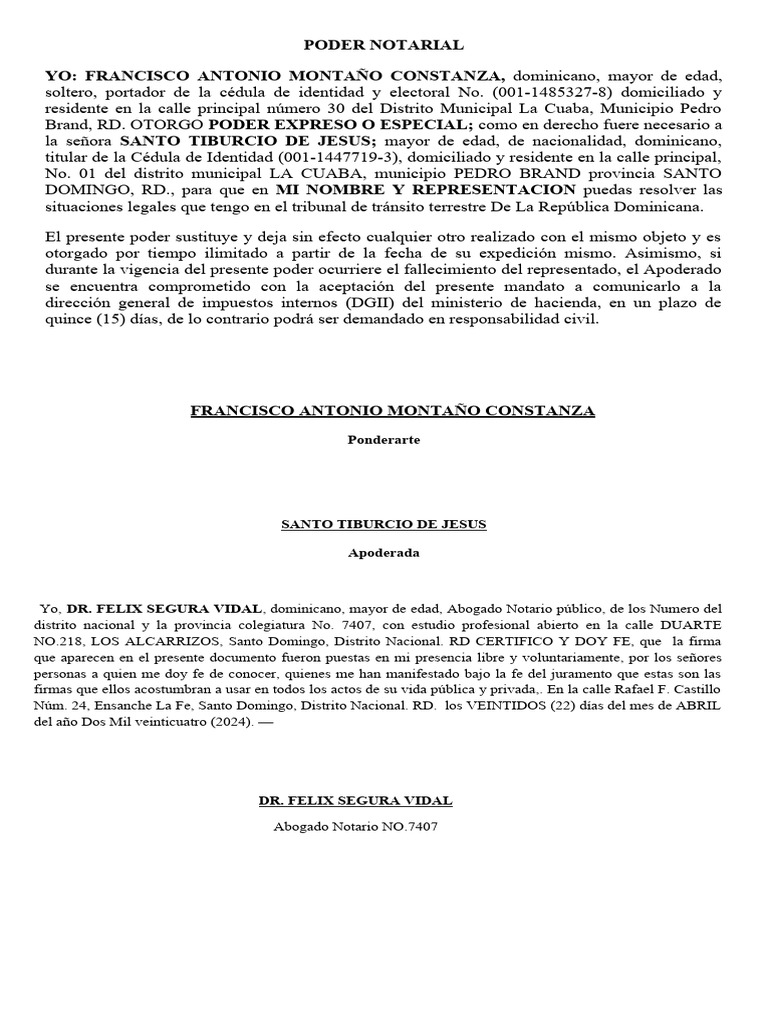 Costo y Poder Notarial en RD | PDF | República Dominicana | Documento ...