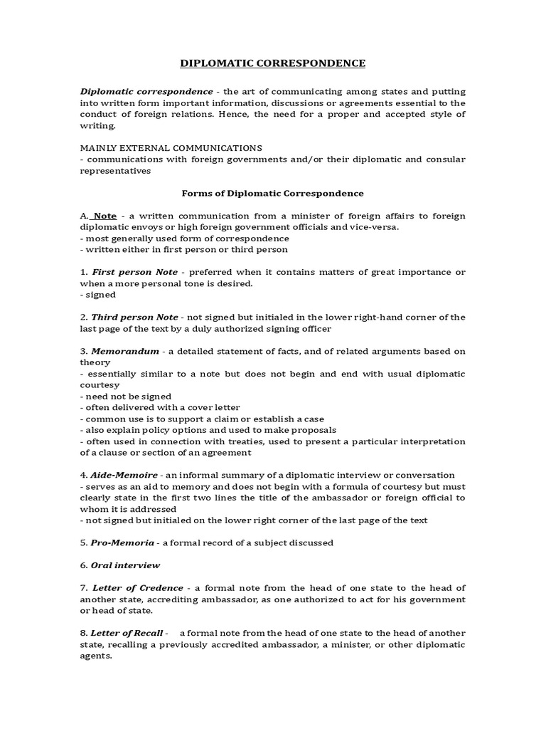 Forms of Diplomatic Correspondence With Samples | PDF | Diplomatic Rank ...