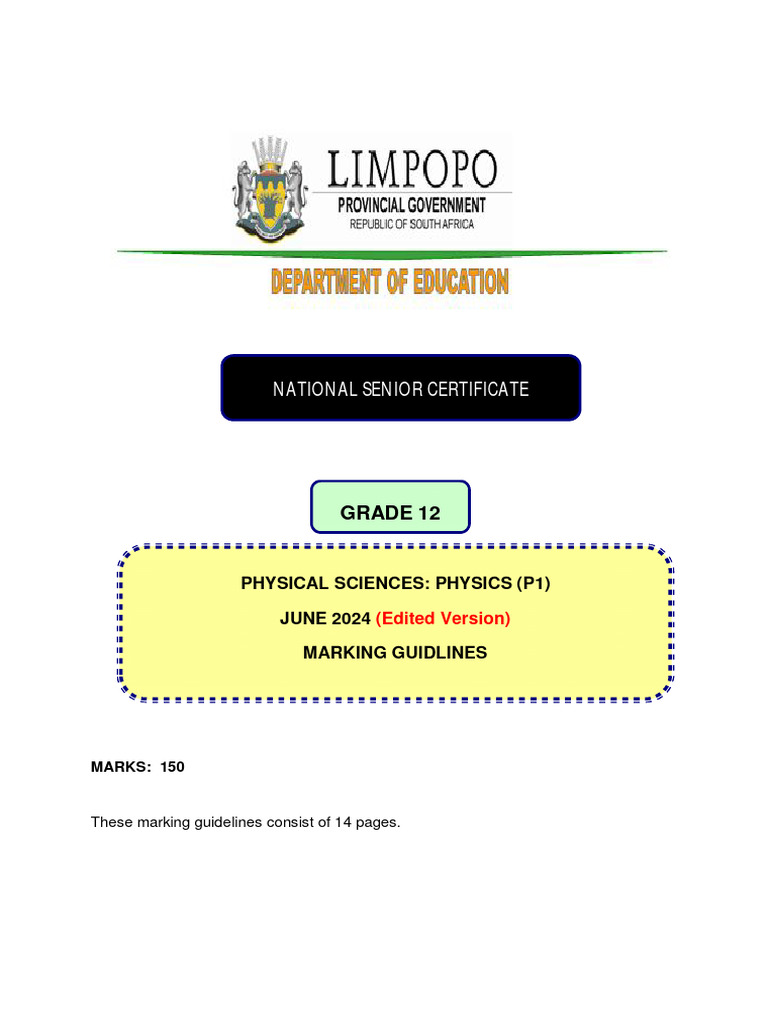 Final Edited Version PHSC P1 June 2024 Memo | PDF | Force | Mass