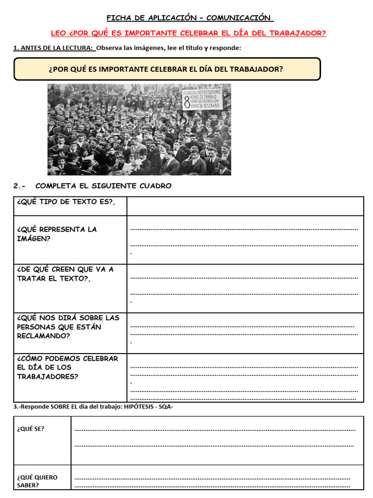 FICHA DE DIA DE L Trabajo 6TO - LEO ¿POR QUÉ ES IMPORTANTE CELEBRAR EL ...
