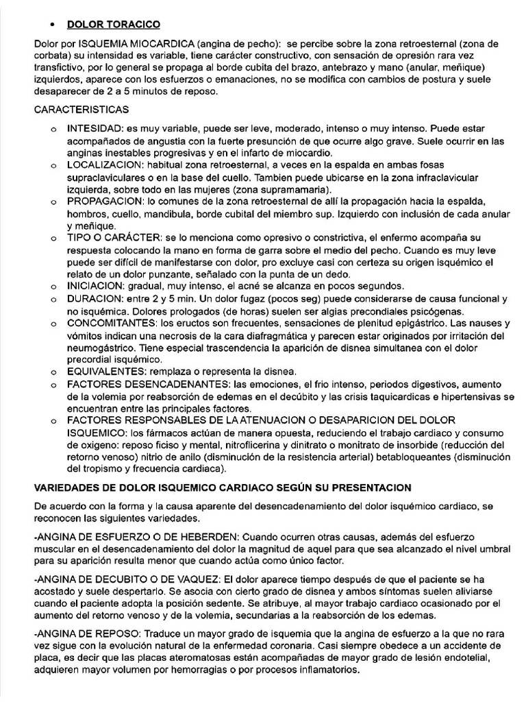 Resumen Dolor Torácico (Semio) | PDF