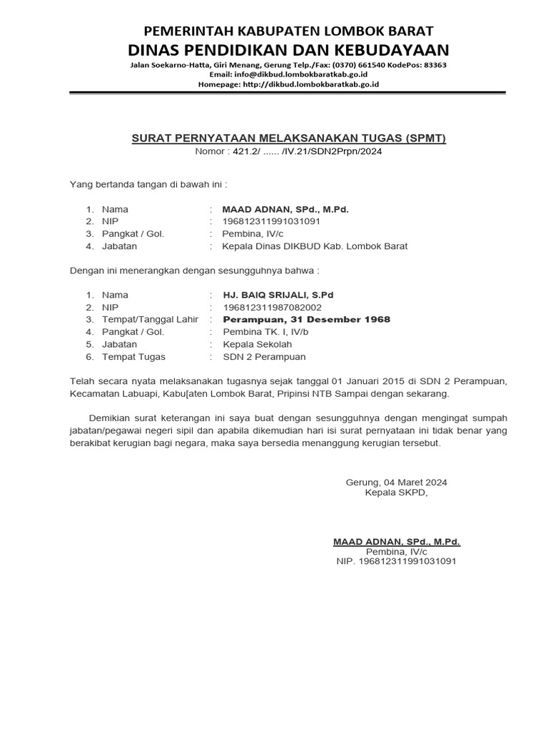 FORMULIR_SPMT( DINAS ) | PDF