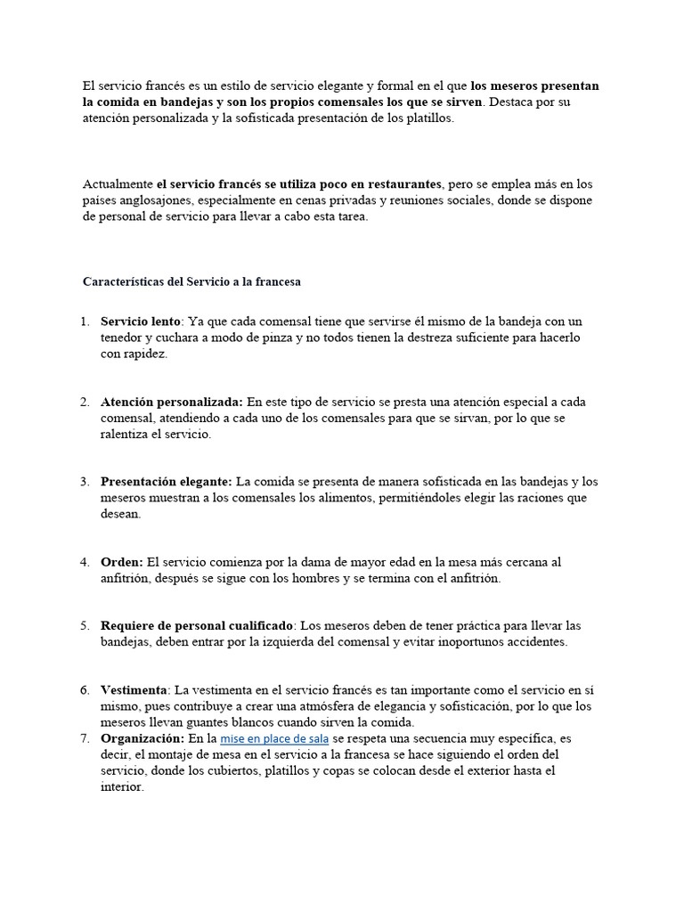 Características del Servicio Francés | PDF | Vino | Camareros