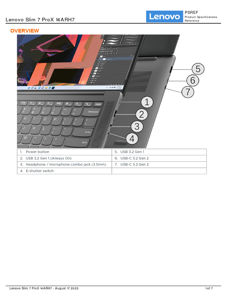 Lenovo Slim 7 ProX 14ARH7 Spec | PDF | Usb | Computer Hardware