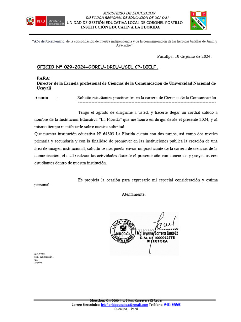 Oficio 2024. 029 Solicito Practicante de Ciencias de La Comunicacion ...