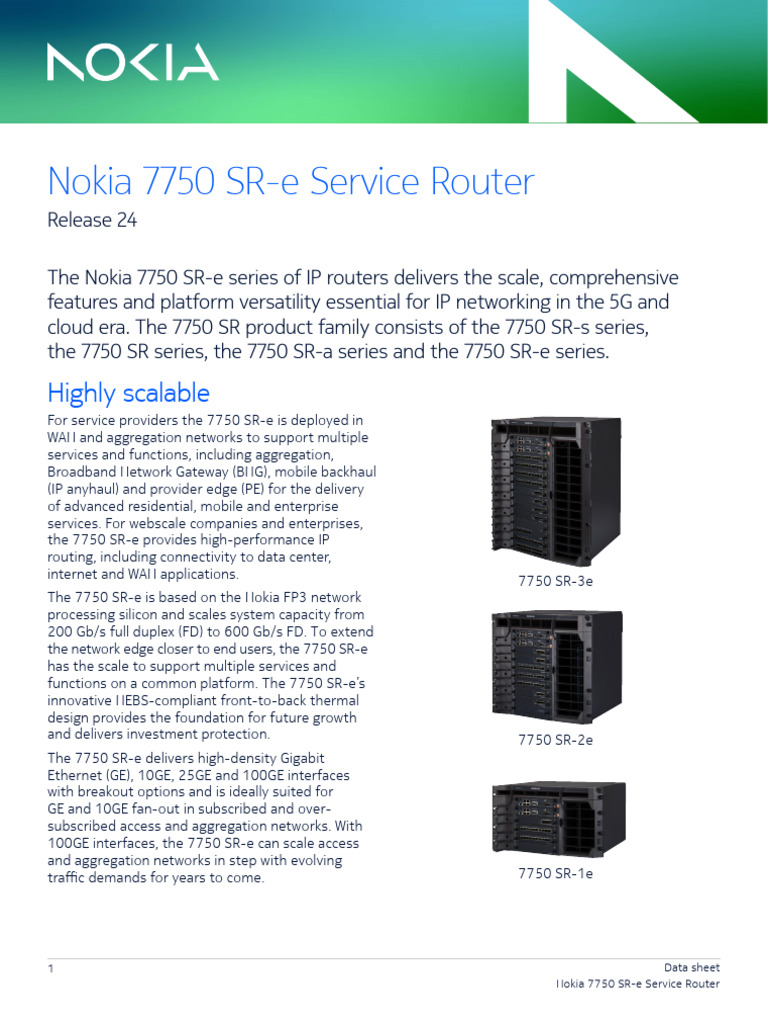 Nokia 7750 SR e Service Router Data Sheet EN | PDF | Networking ...