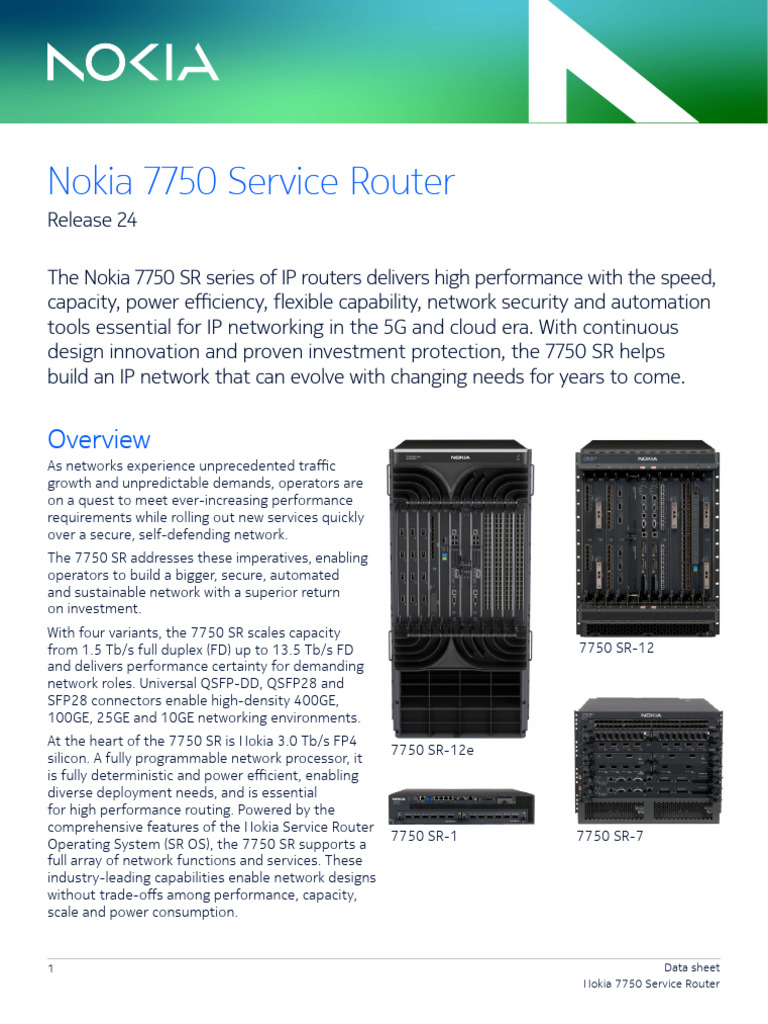 Nokia 7750 SR: High-Performance Routing | PDF | Networking ...
