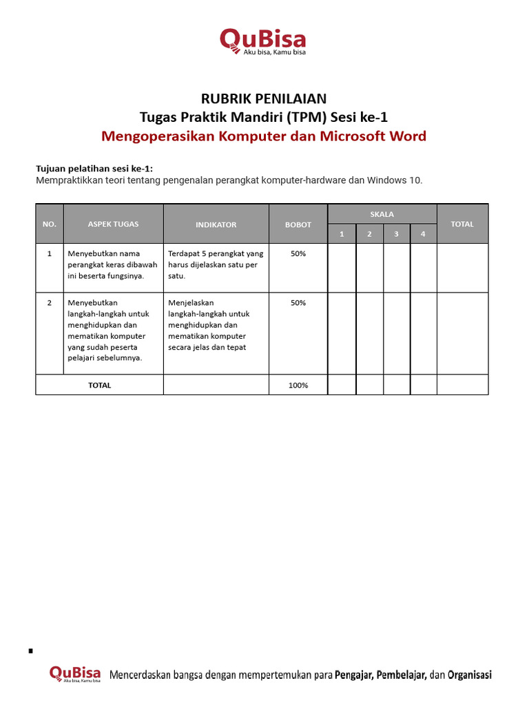 Carryover - Rubrik TPM Sesi 1 - Laksana Estika - Mengoperasikan Komputer Dan Microsoft Word | PDF