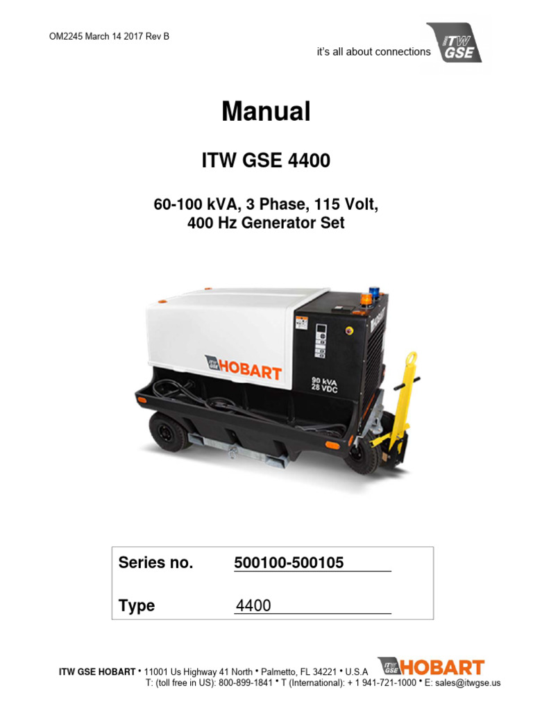 4400 OM2245 - Hobart Rev B CHG 1 | PDF | Electric Generator | First Aid
