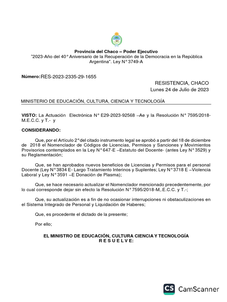 Res. N°2335-23 Nomenclador de Licencias | PDF