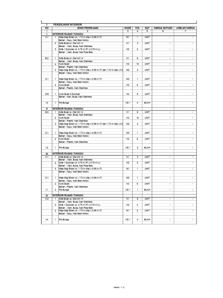 BoQ Interior Bias Munjul | PDF