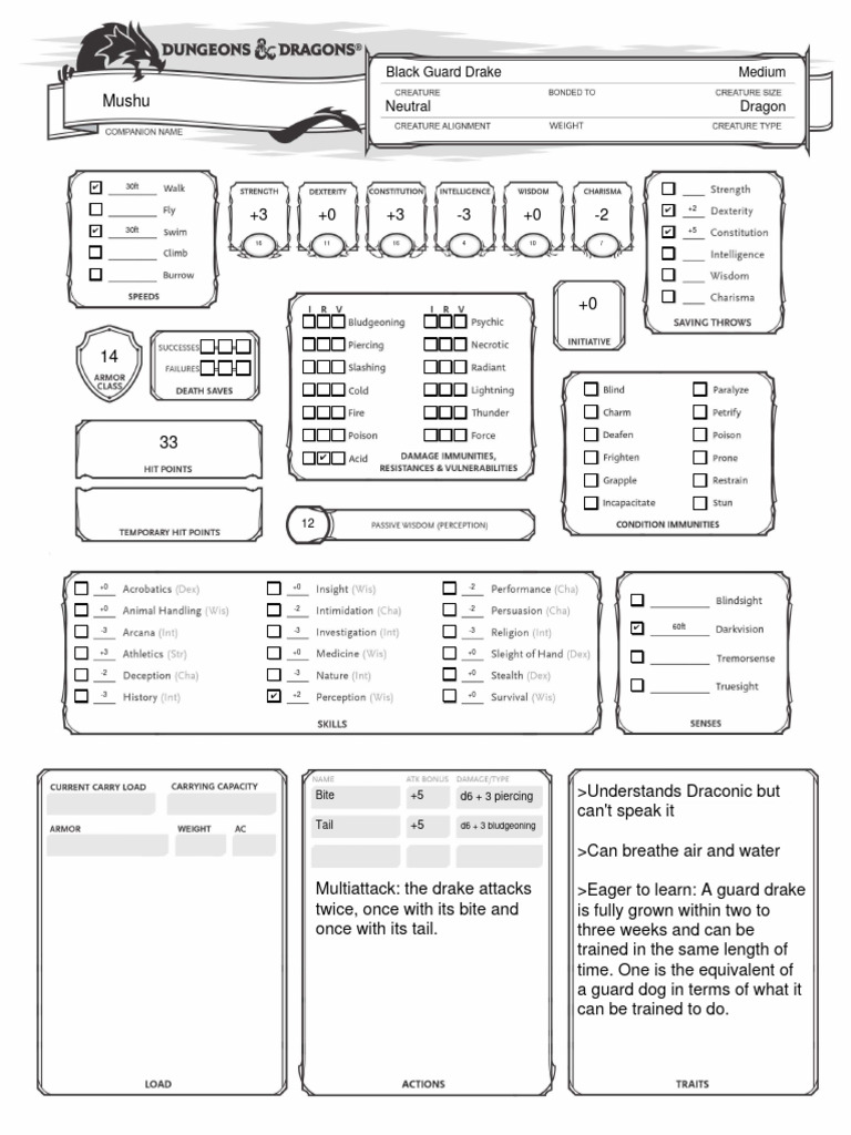 Black Guard Drake Companion Stats | PDF