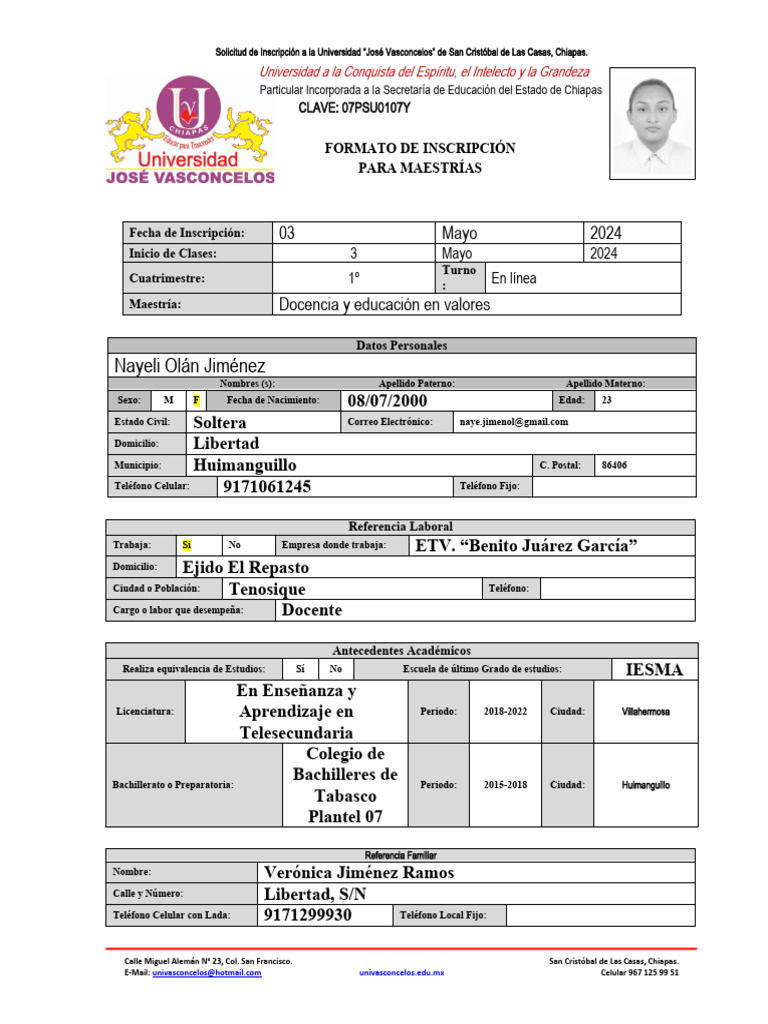 Maestrias Formato Inscripcion-1 | PDF | Privacidad | Documento de identidad