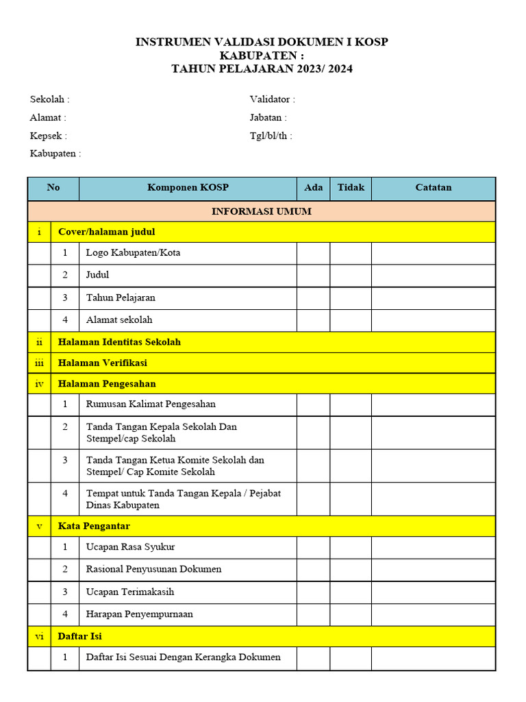 Instrumen Validasi Dokumen I Kosp | PDF | Karier & Perkembangan