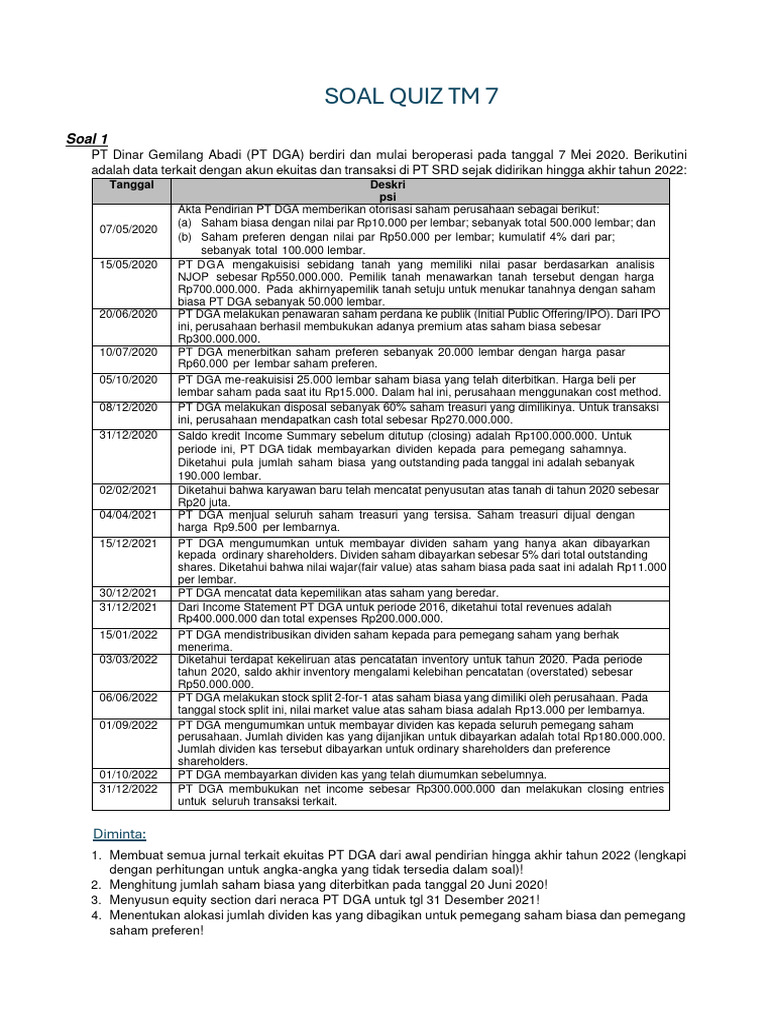 Soal QUIZ TM 7-Partnership & Coorporation | PDF | Pengelolaan Keuangan & Uang