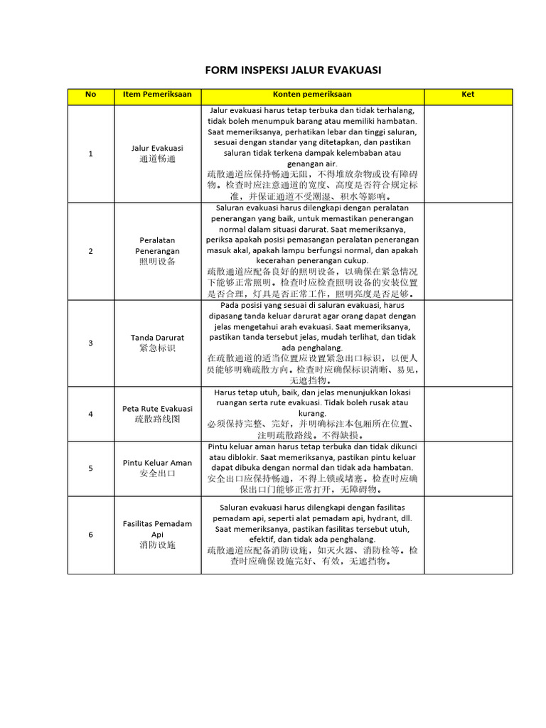 Form Inspeksi Jalur Evakuasi | PDF
