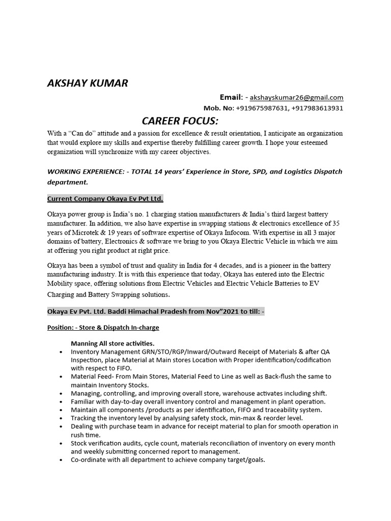 Akshay Kumar (Stores and Dispatch) | PDF | Warehouse | Inventory